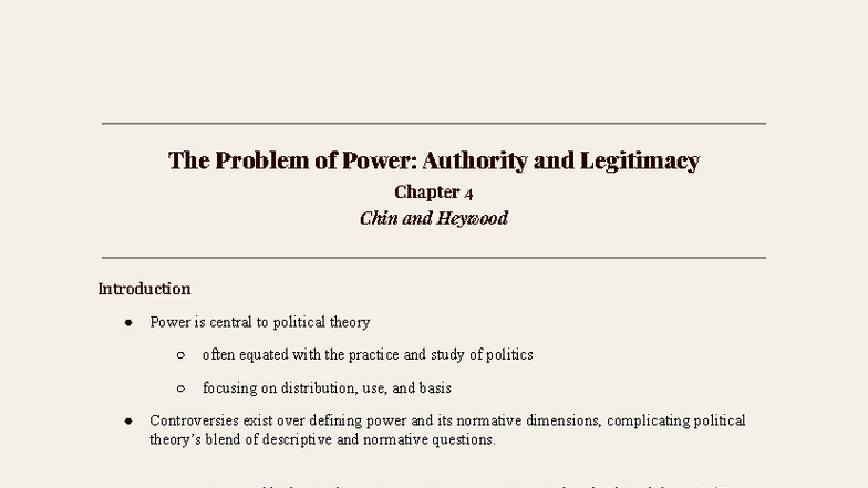 Chapter 4 - The Problem of Power: Authority & Legitimacy (Chin ...