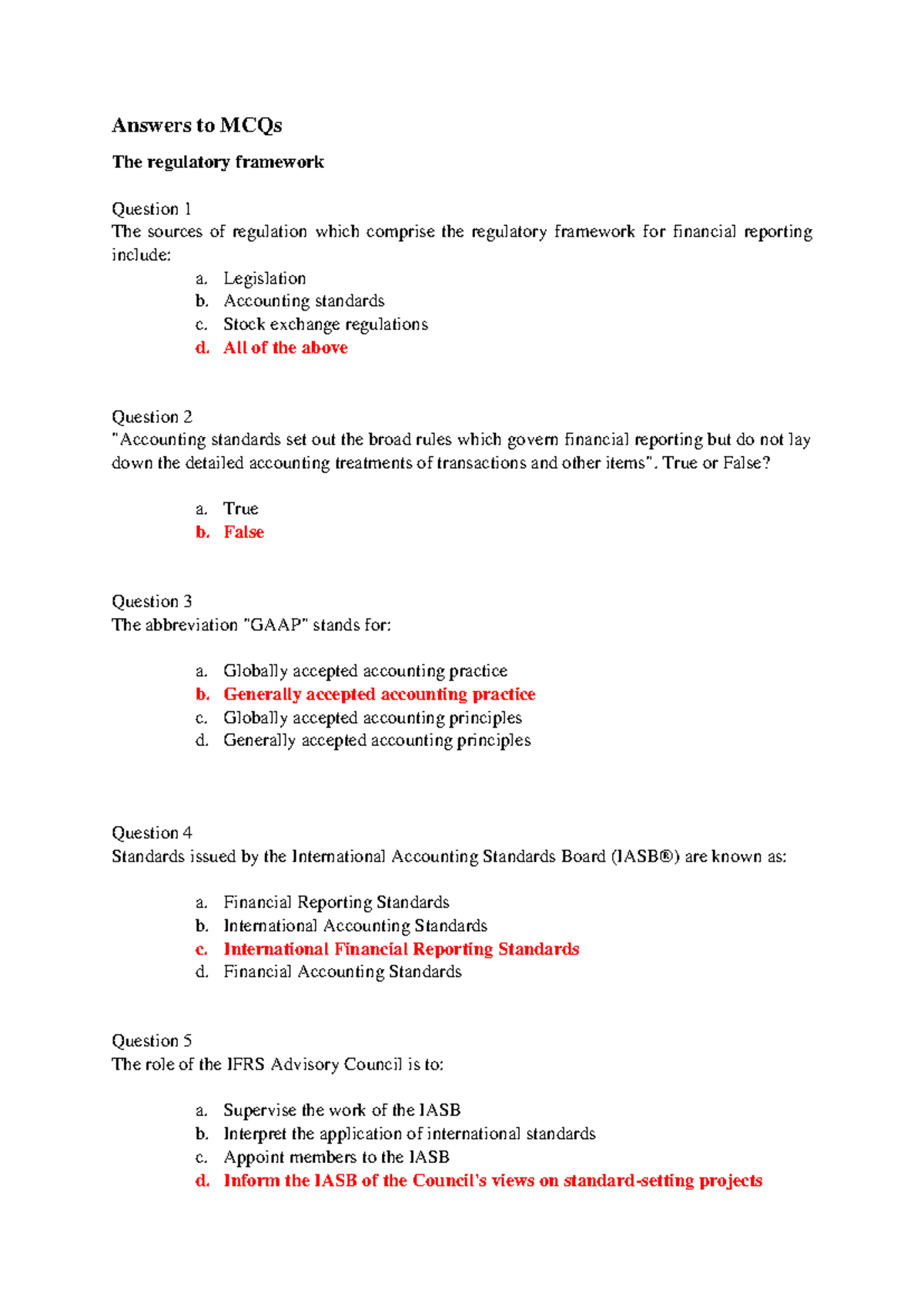 MCQ Answers for Tutorial on Regulatory Framework & Financial Reporting ...