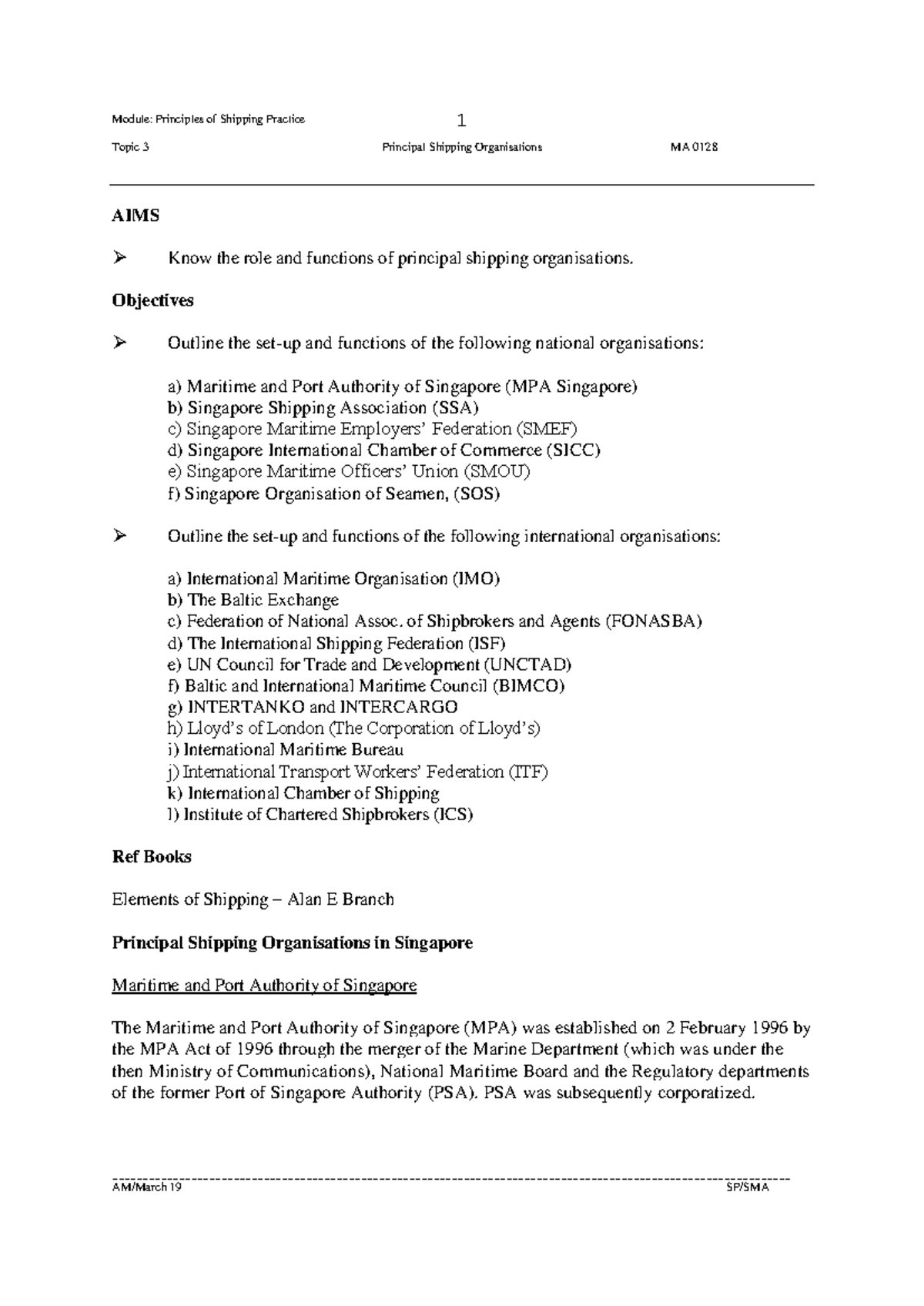 Principles of Shipping Practice: Key Organisations and Their Roles (MA ...