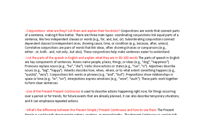 Conjunctions and Parts of Speech: Functions and Usage Explained - Studocu