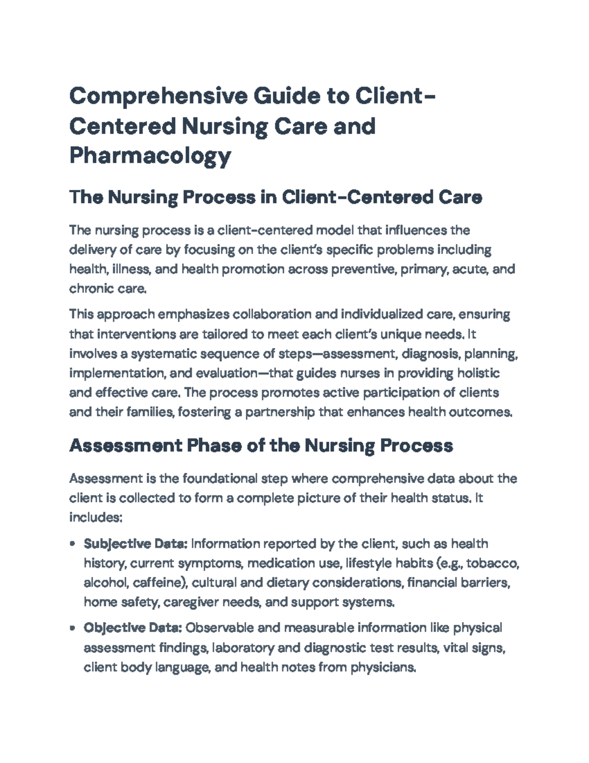 Comprehensive Nursing Care & Pharmacology Guide for Students (NUR 101 ...