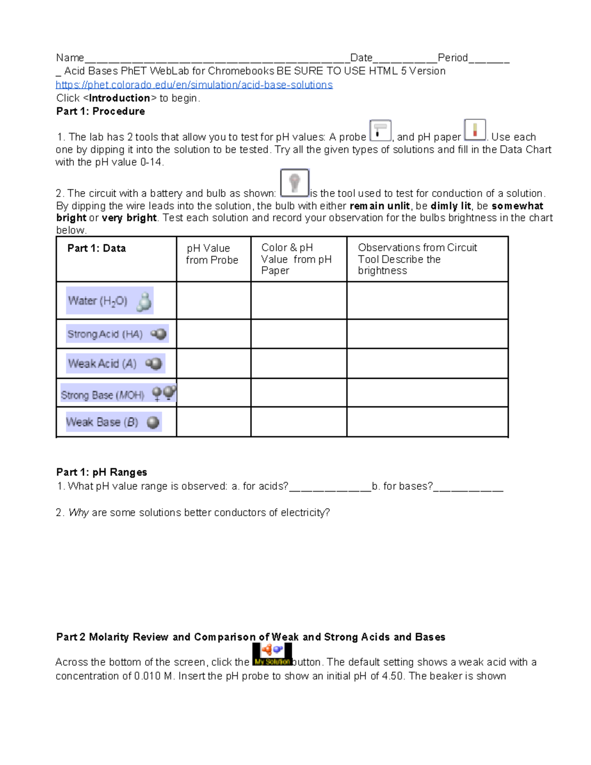 Ph ET Acid Base Solutions Simulation - - Studocu