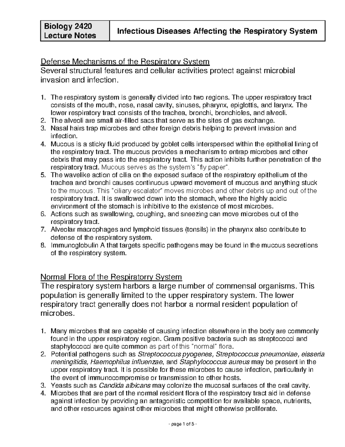 Chapter 19 - Respiratory Infectious Diseases: Lecture Notes Overview ...
