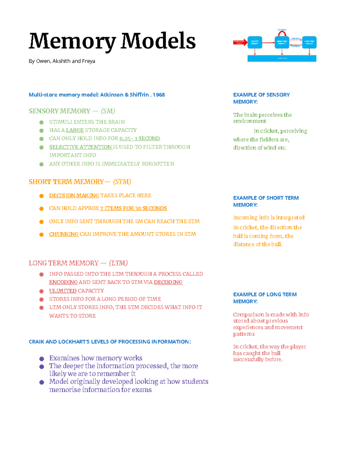 Memory Models: Atkinson-Shiffrin Overview and Examples - Studocu