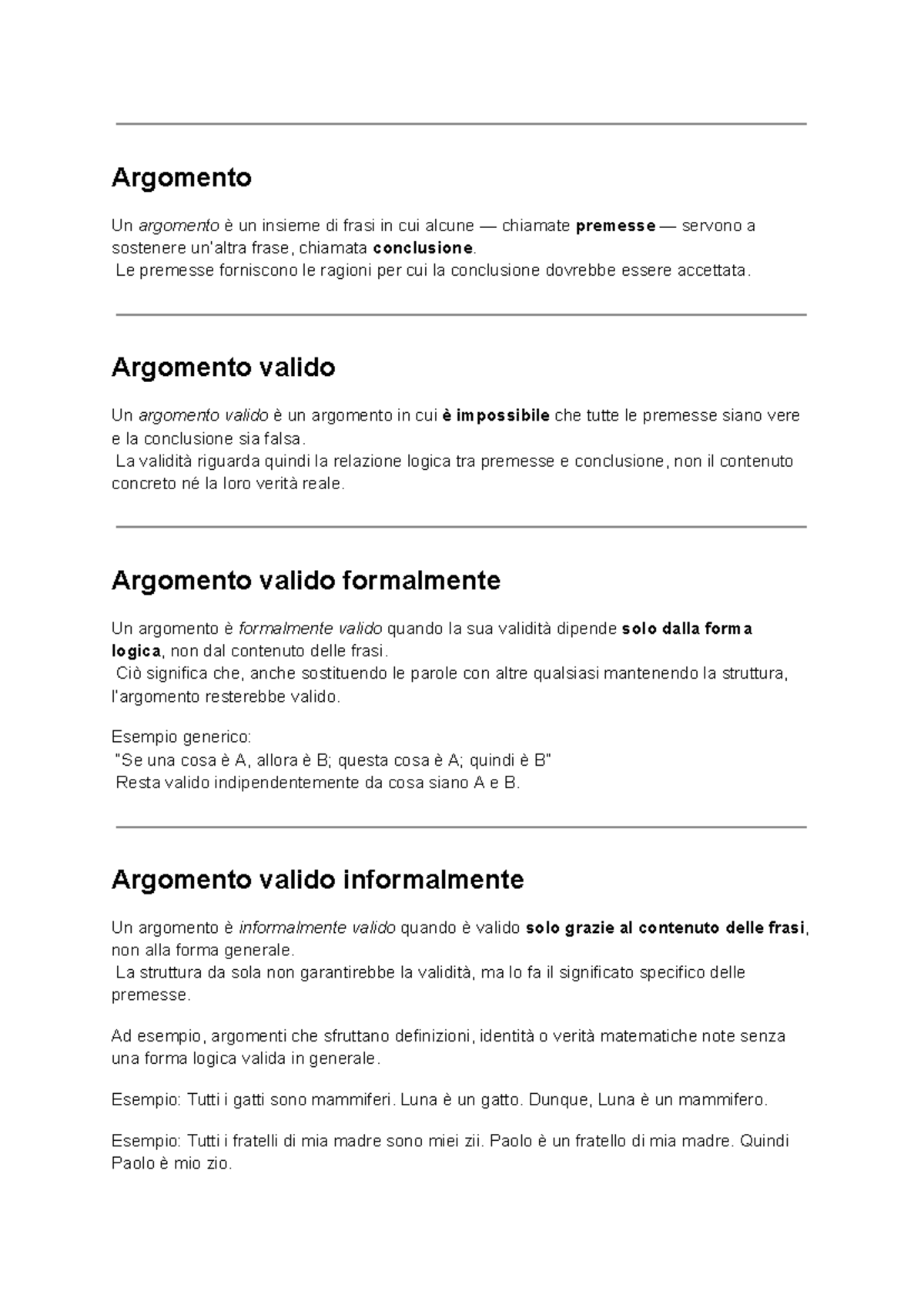 Logica: Schema di Validità degli Argomenti - Studocu
