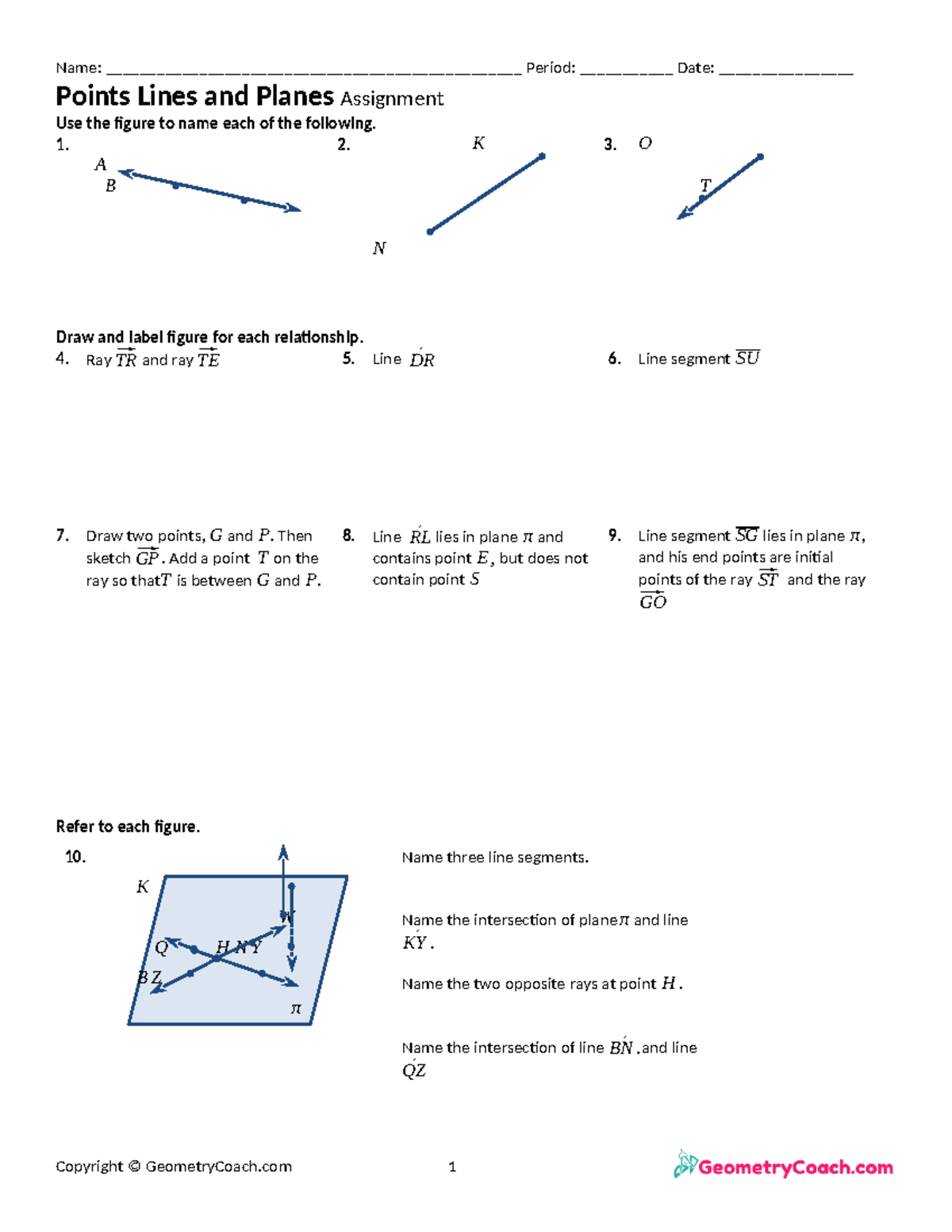 Points, Lines, and Planes Assignment (Geometry 1.2) - Studocu