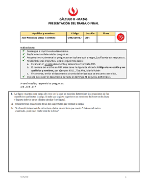 MA263 Cálculo II - Plantilla para Desarrollo de la APC - Studocu