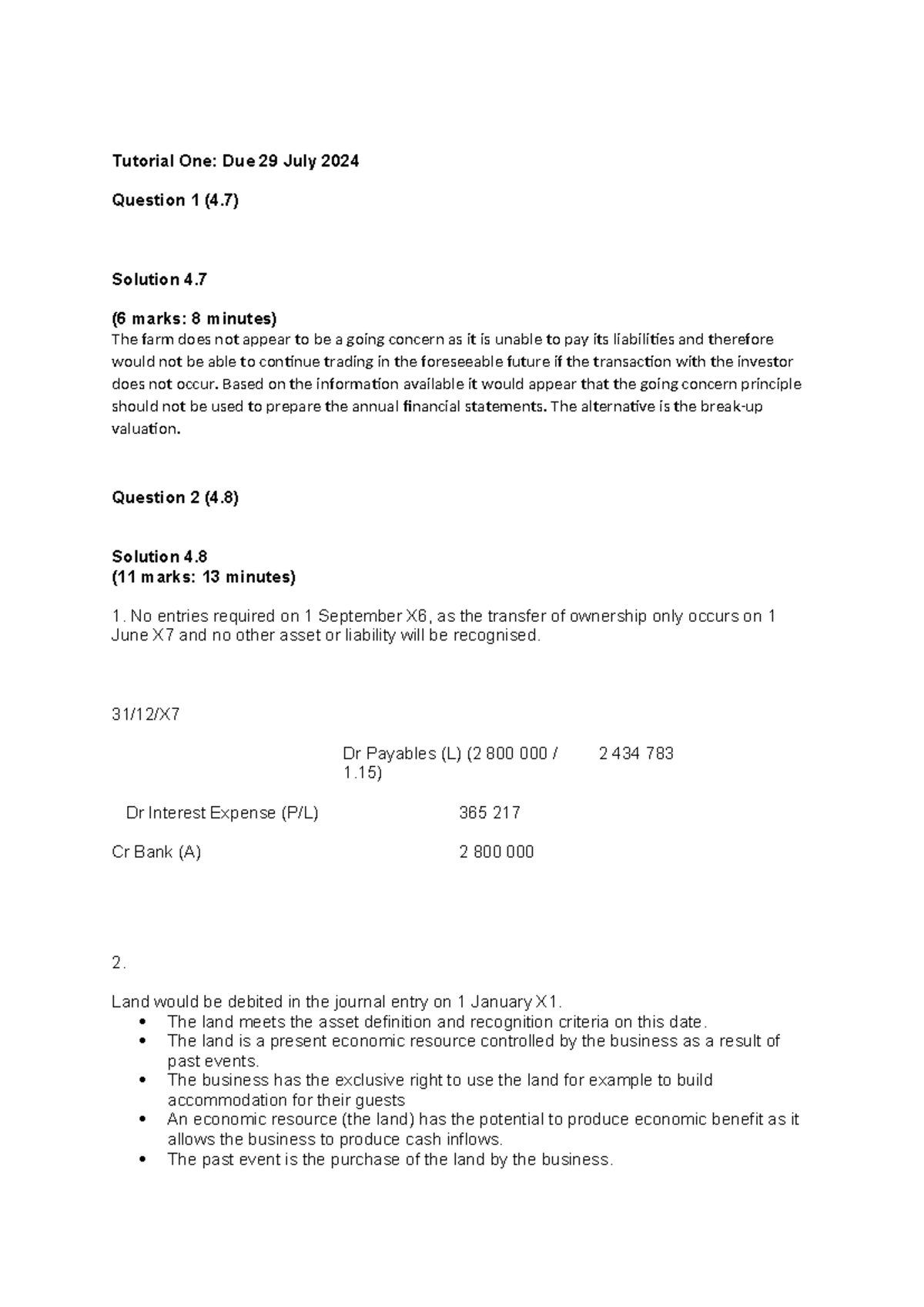 Tutorial 1 HW solutions - Tutorial One: Due 29 July 2024 Question 1 (4 ...