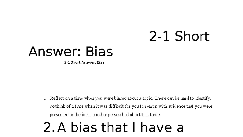 Bias Reflection: Personal Insights on Decision Making - Studocu