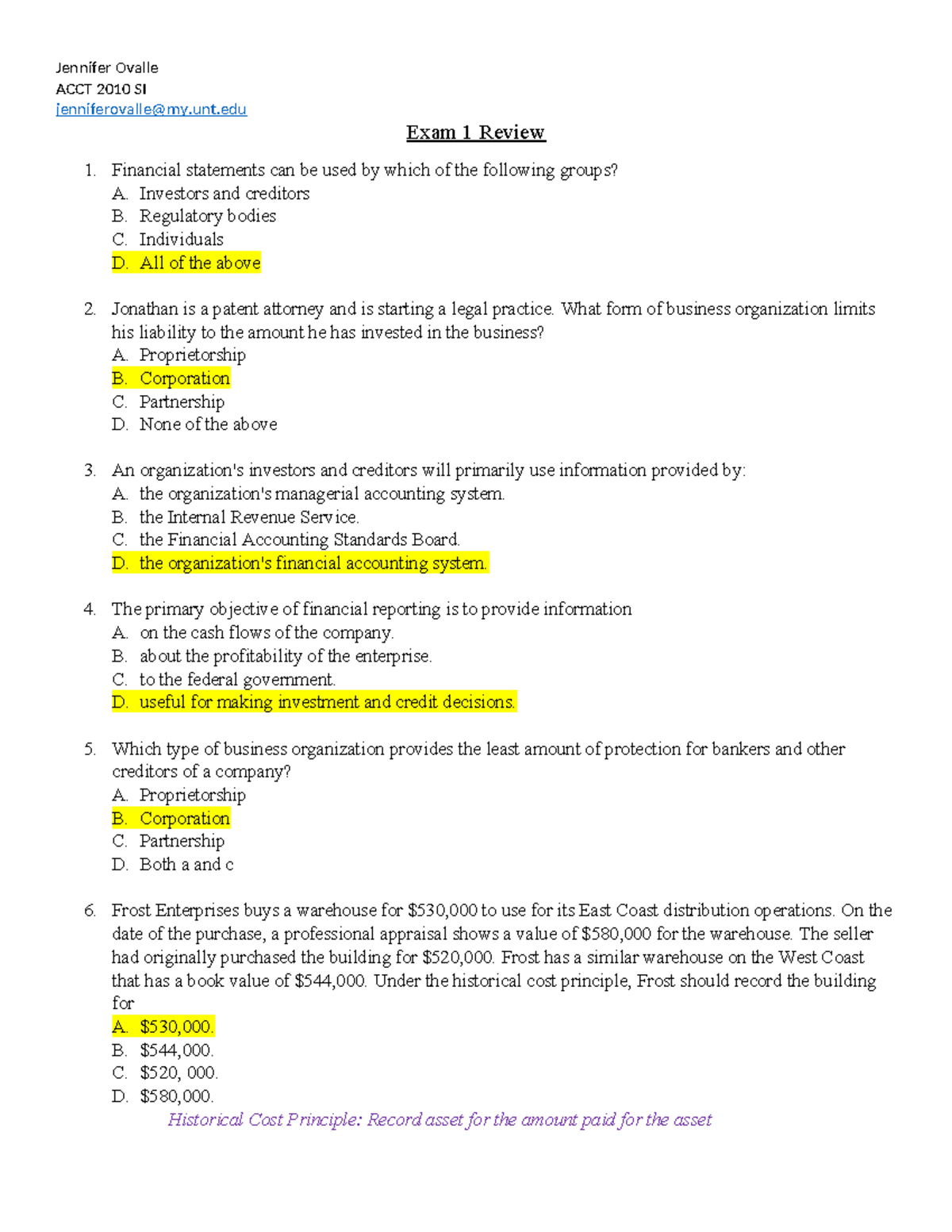 ACCT 2010 SI Exam 1 Review: Key Concepts in Financial Statements - ACCT ...