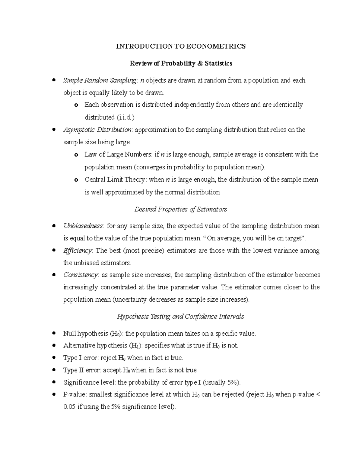 Econometrics Models Summary Intro & Applied Econometrics - Econometrics ...