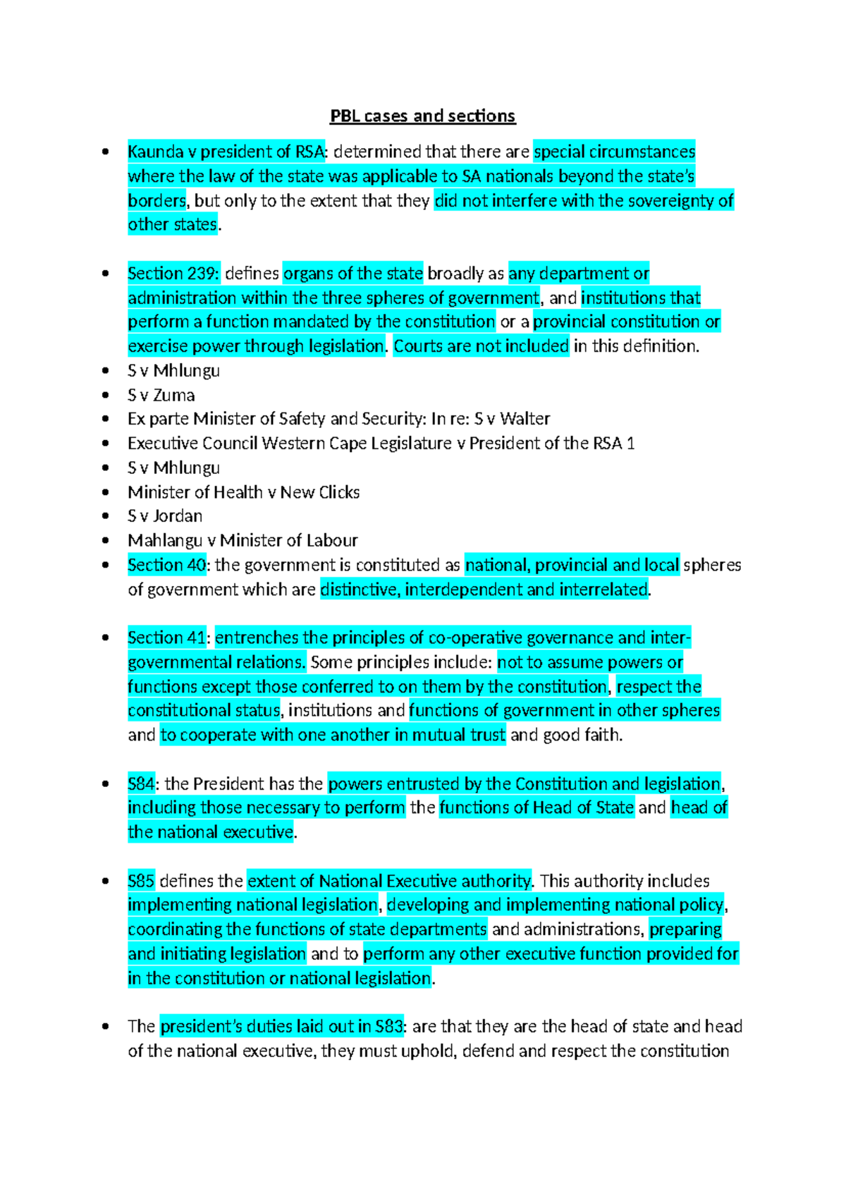 PBL Cases Overview and Key Legal Sections Analysis - Studocu