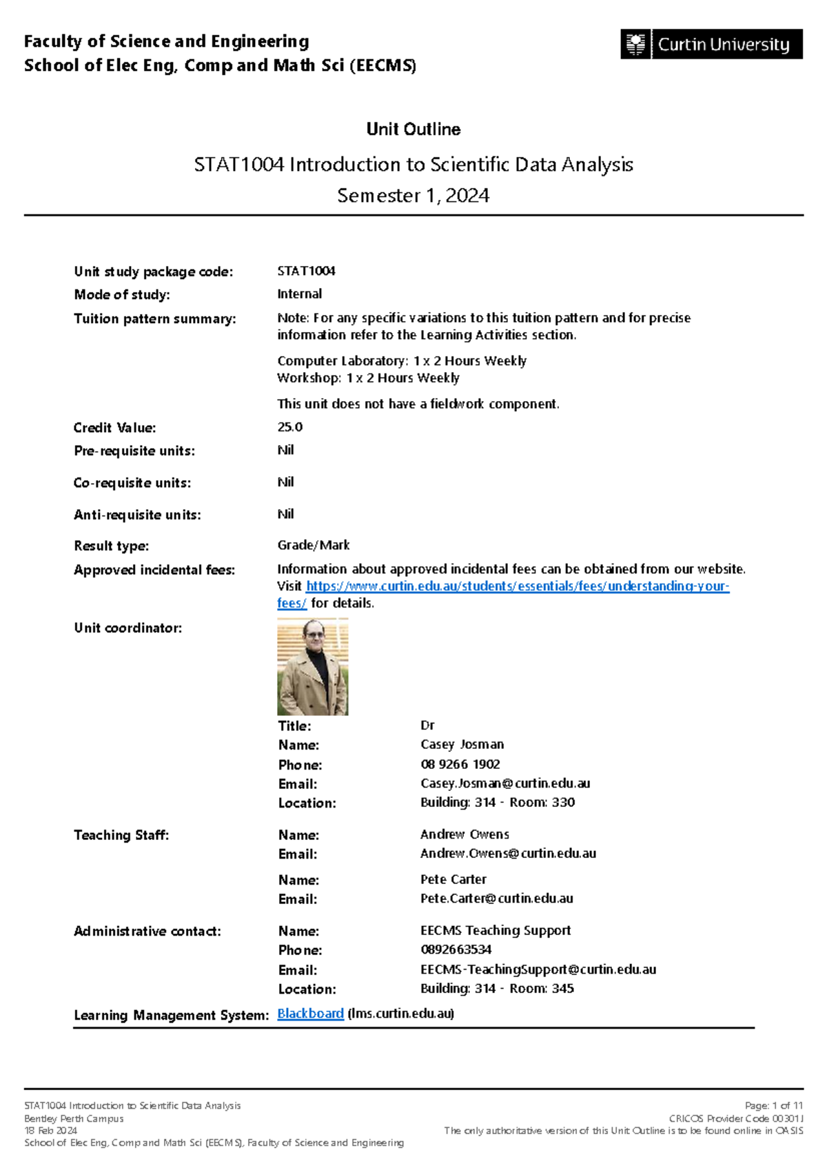 STAT1004 Unit Outline: Introduction to Scientific Data Analysis ...