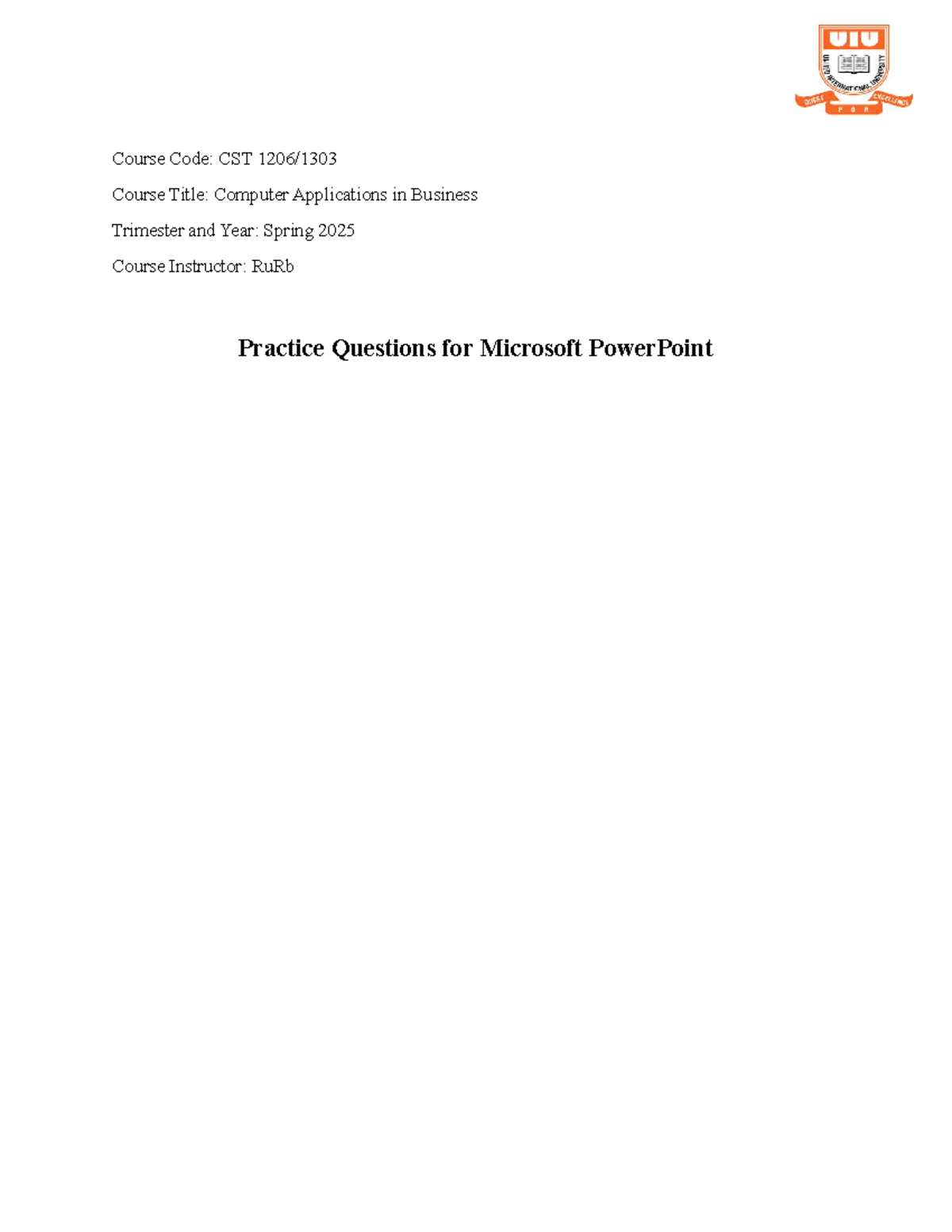 CST Computer Applications in Business: PowerPoint Practice Questions ...