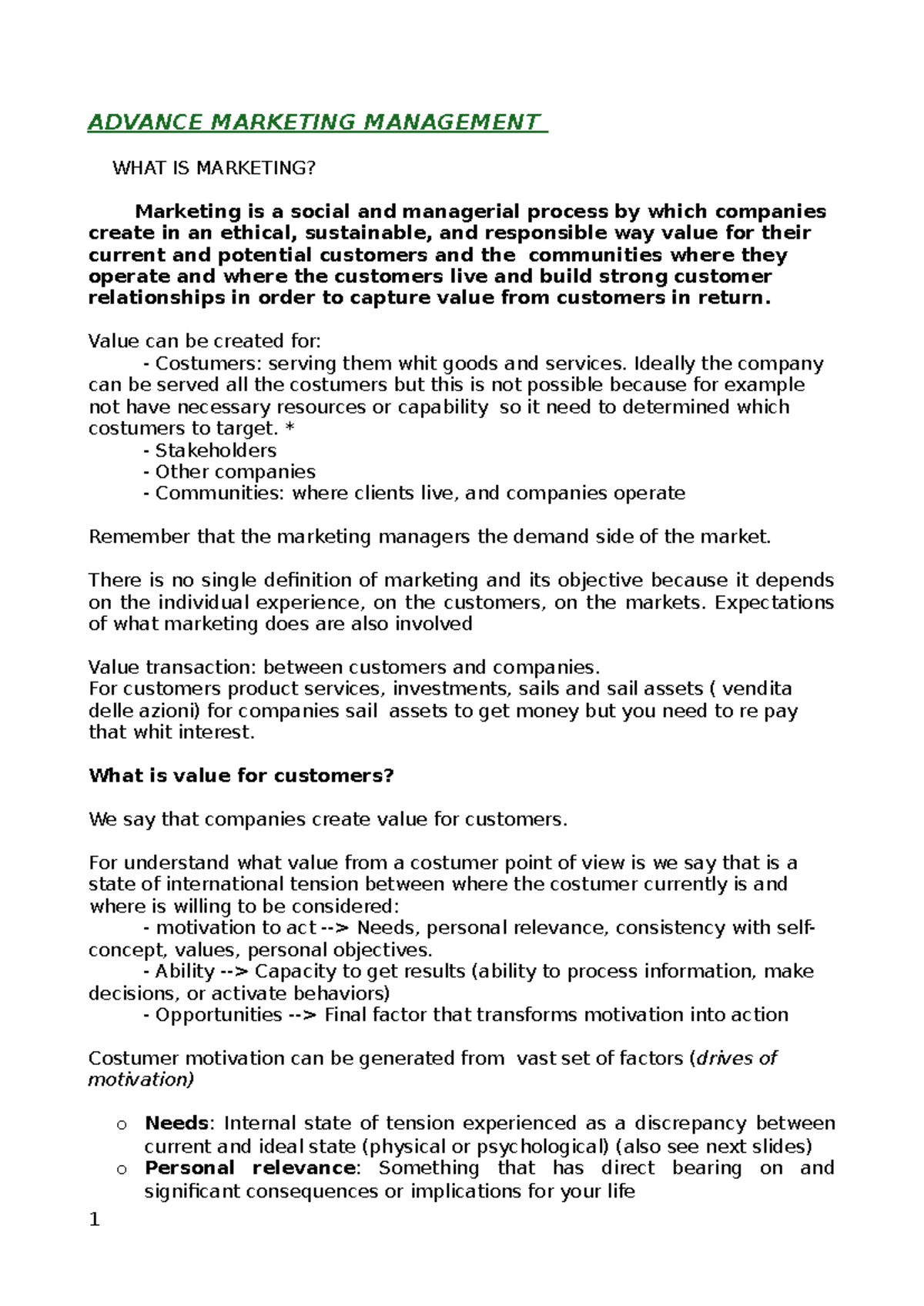 Advanced Marketing Management: Understanding Value Creation and Ethics - Studocu