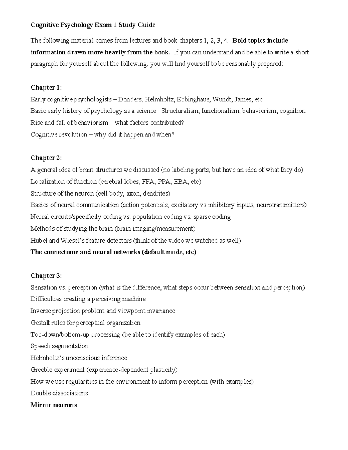 Cognitive Psychology Exam 1 Study Guide (Psyc 101) - Studocu