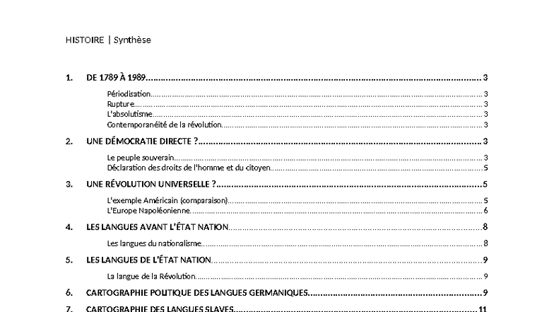 HISTOIRE Synthèse 1 : De 1789 à 1989 - Évolution des Langues et ...
