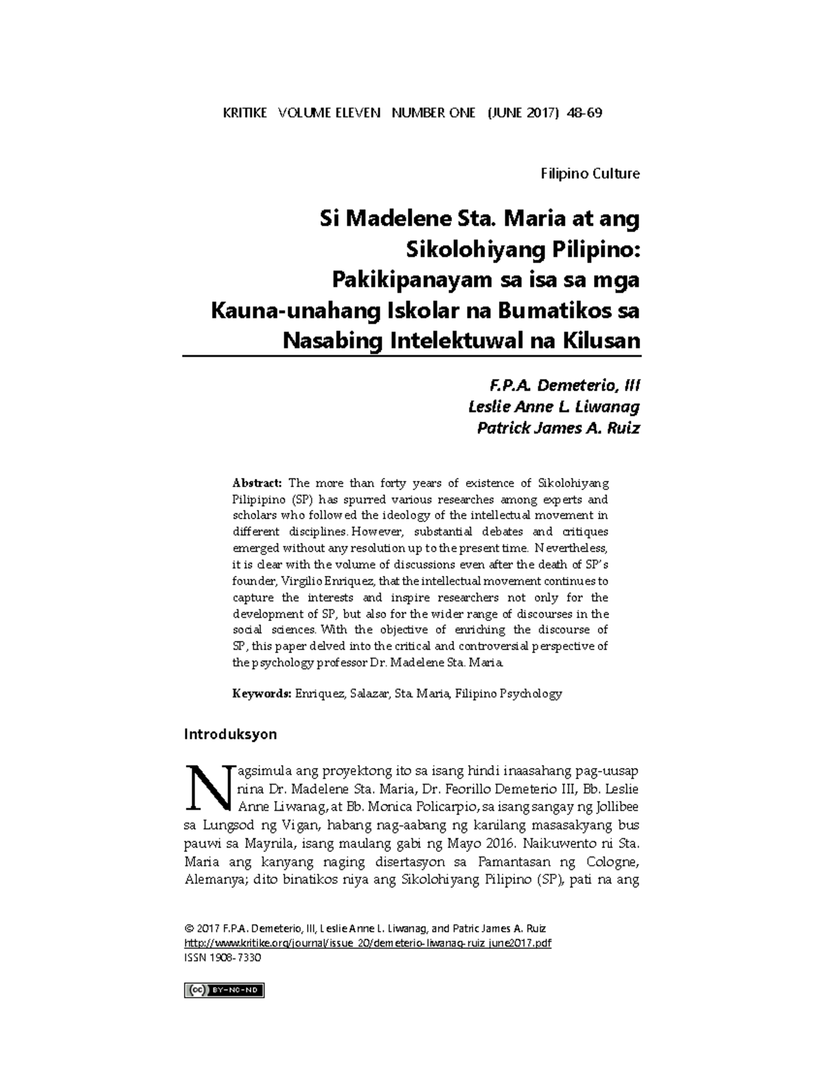Si Madelene Sta. Maria: Kritikal na Pagsusuri sa Sikolohiyang Pilipino ...
