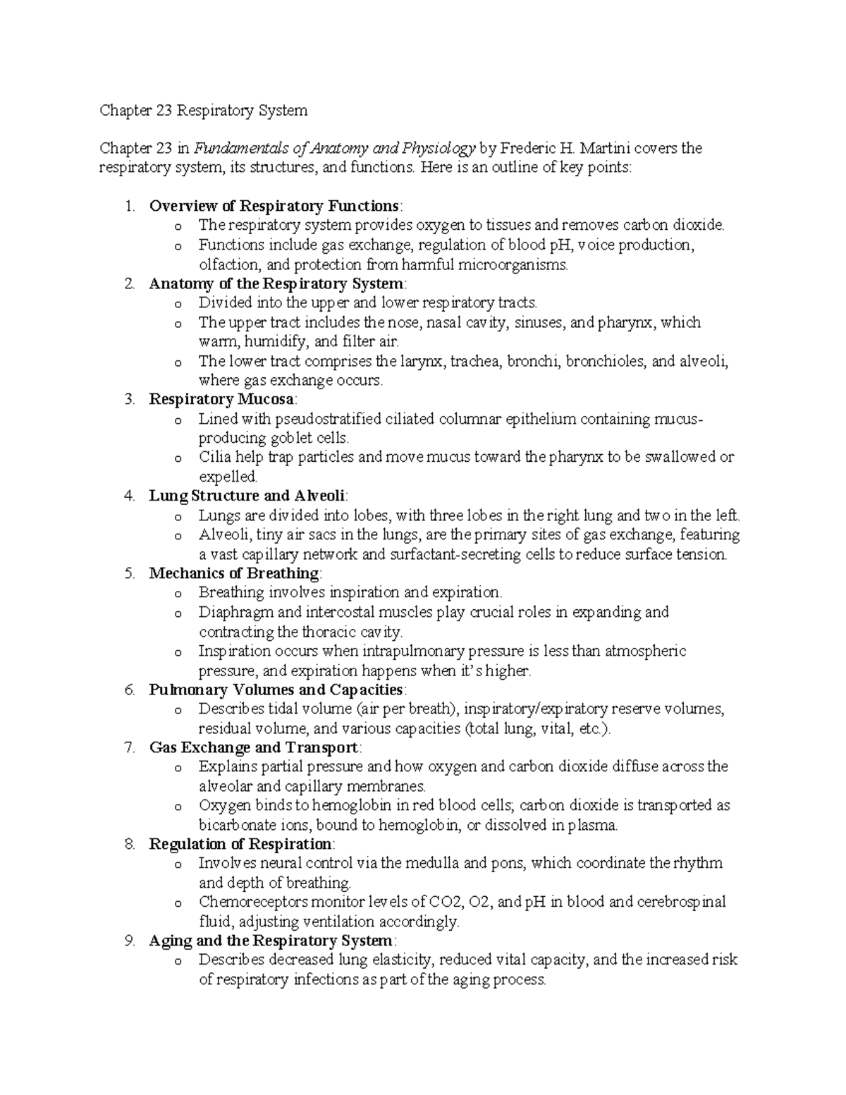 Chapter 23 Respiratory System - Chapter 23 Respiratory System Chapter ...