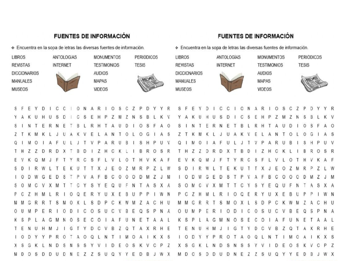 Fuentes de Información: Actividad de Sopa de Letras - Studocu