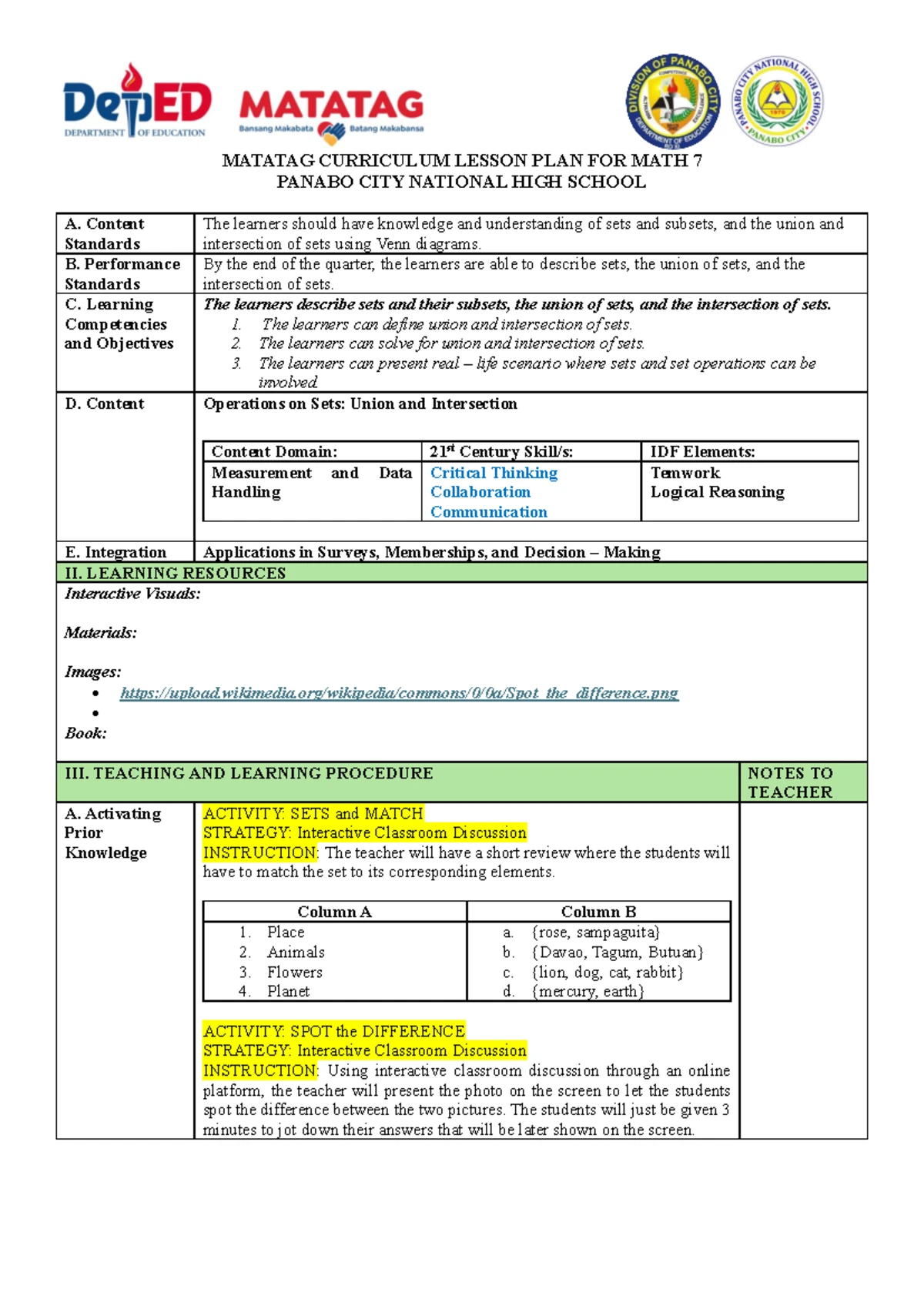 MATATAG CURRICULUM MATH 7 LESSON PLAN: PERCENTAGE APPLICATIONS - Studocu