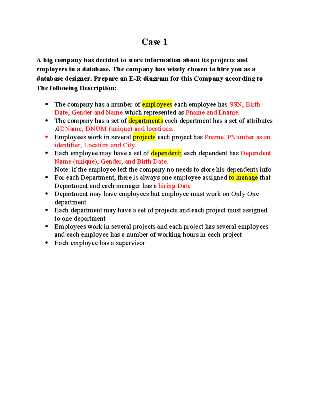 Case Study: Database Design for Employee & Project Management - Studocu