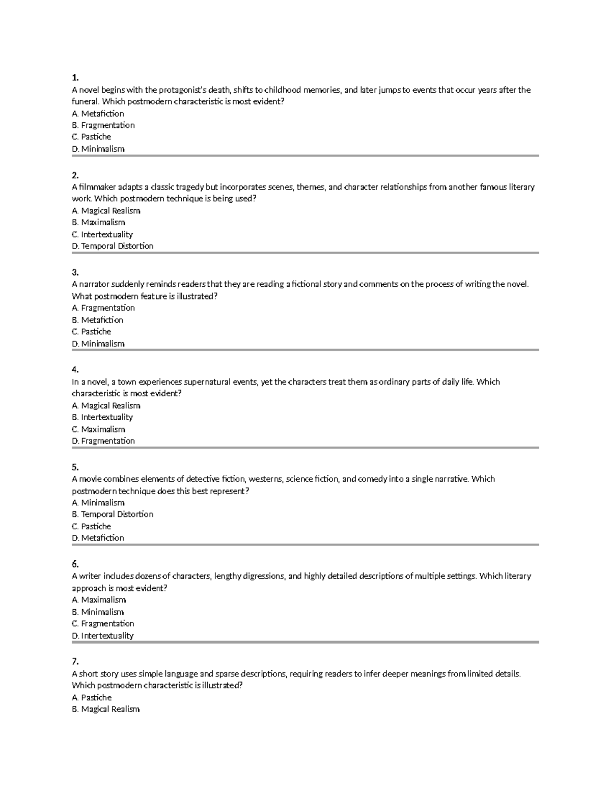 Contemporary Literature Postmodern Techniques Practice Test - Studocu