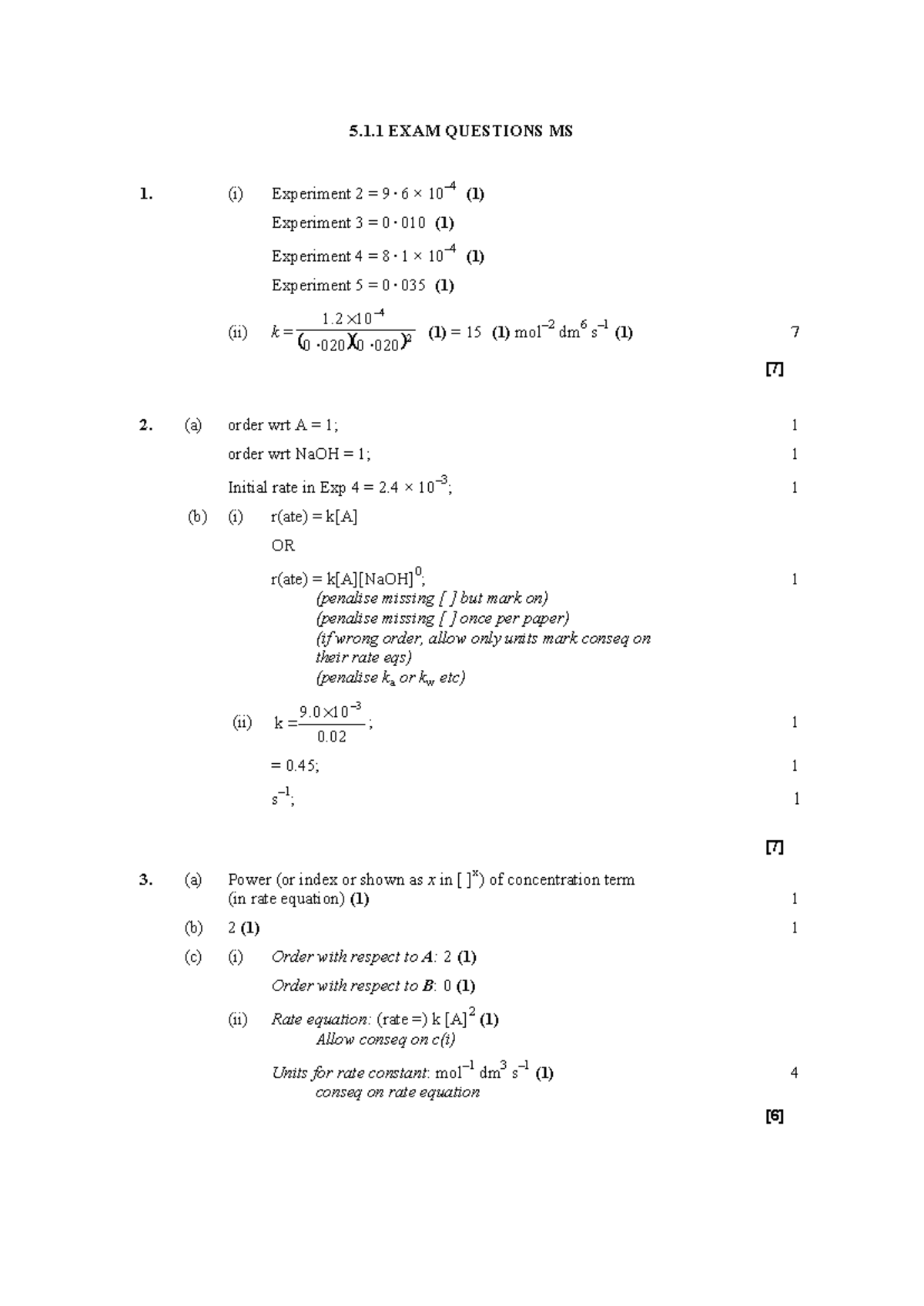 Exam Questions - Rates Mark Scheme (MS 1) - Studocu