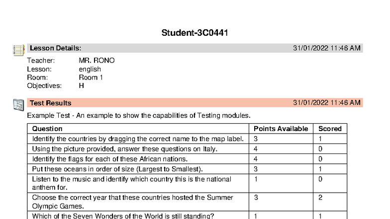 11:46 AM Lesson Overview: Test Results & Objectives for 3C0441 - Studocu