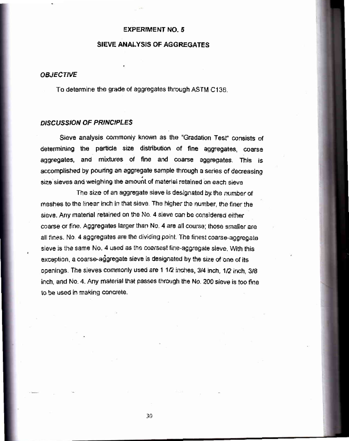 ME136P 3 EXP 5 - Lab Manual - EXPERIMENT NO. 5 SIEVE ANALYSIS OF ...