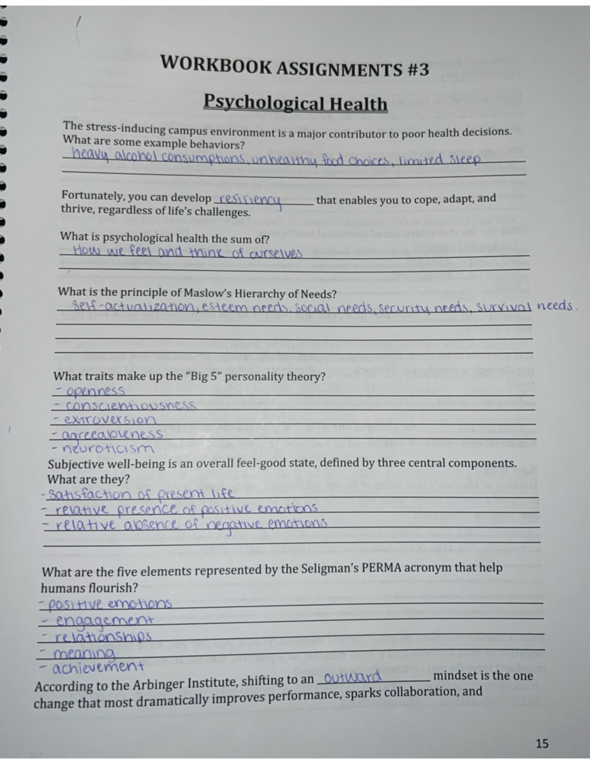 Wkbk #3 - Health 1000 Psychological Health Assignments Insights - Studocu