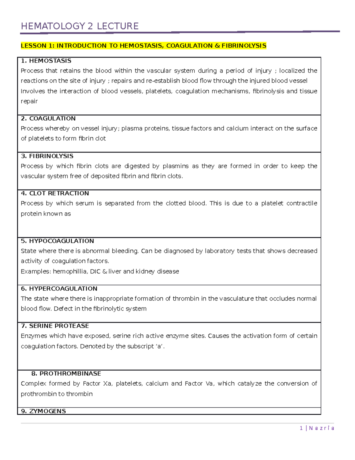Trans on Hematology 2 Leacture - LESSON 1: INTRODUCTION TO HEMOSTASIS ...