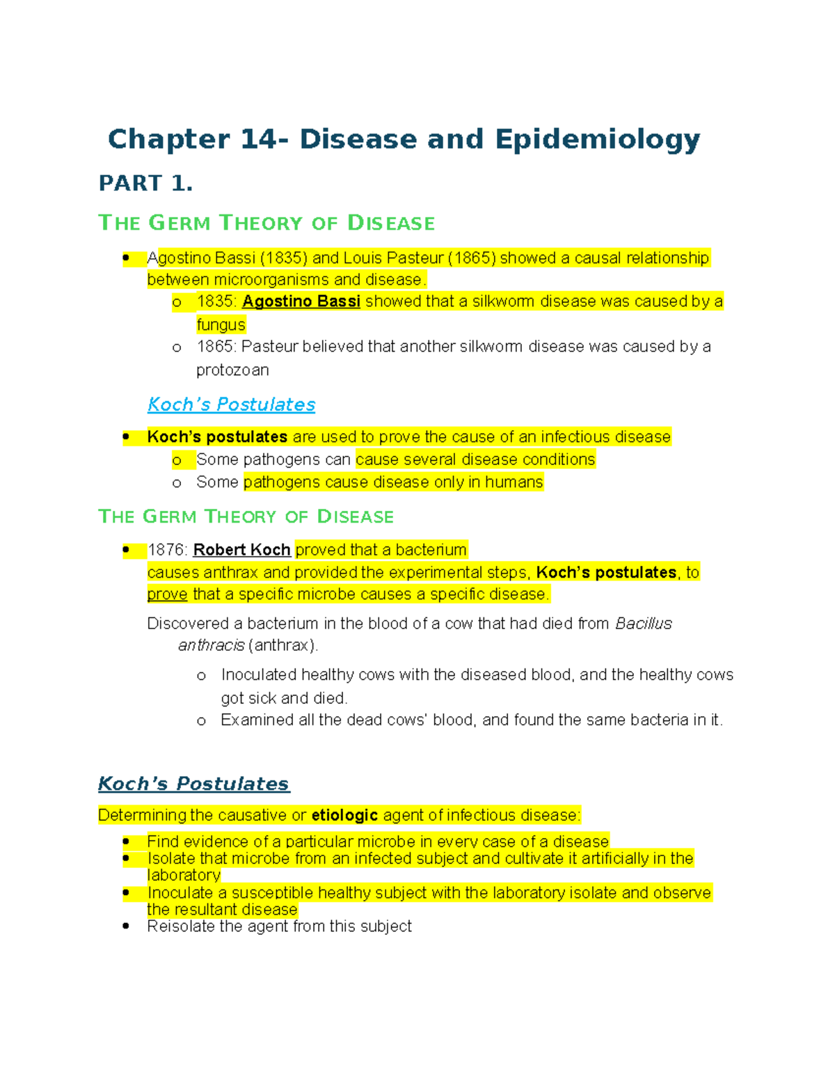 Chapter 14 Notes: Disease and Epidemiology - The Germ Theory Explained ...