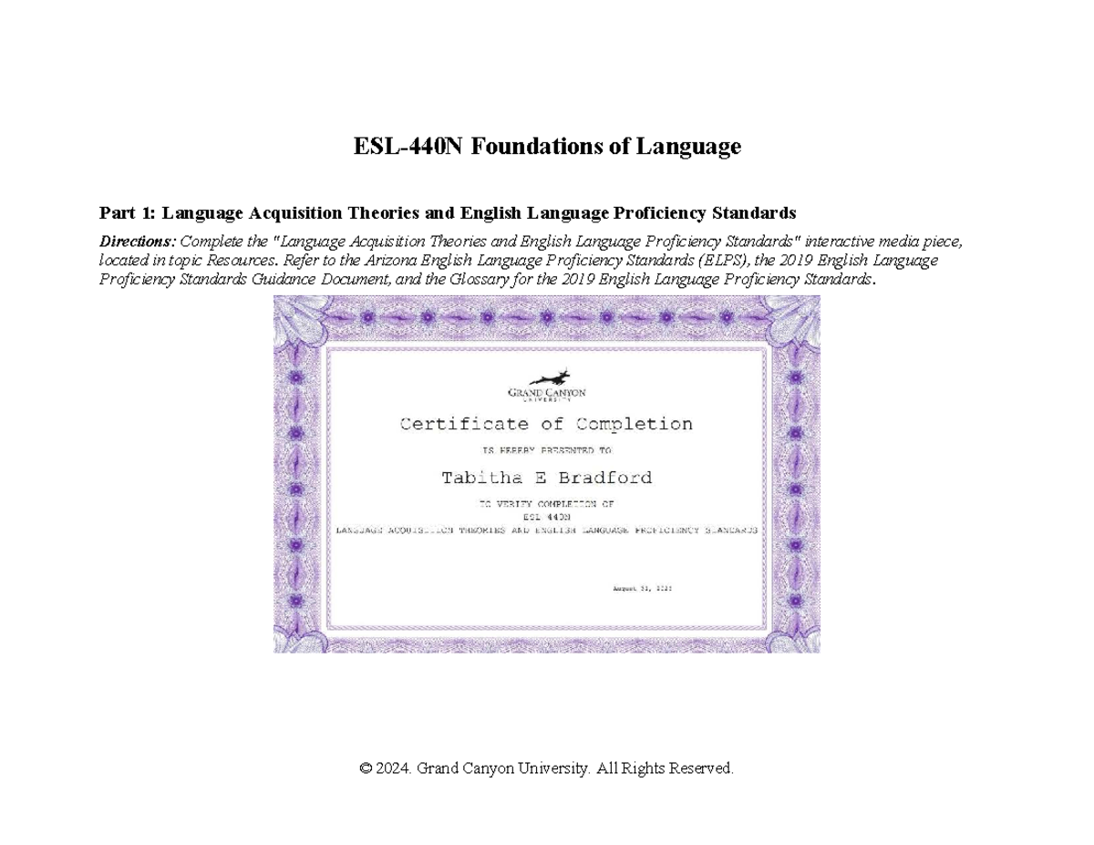 ESL-440N Foundations of Language: Acquisition Theories & Strategies ...