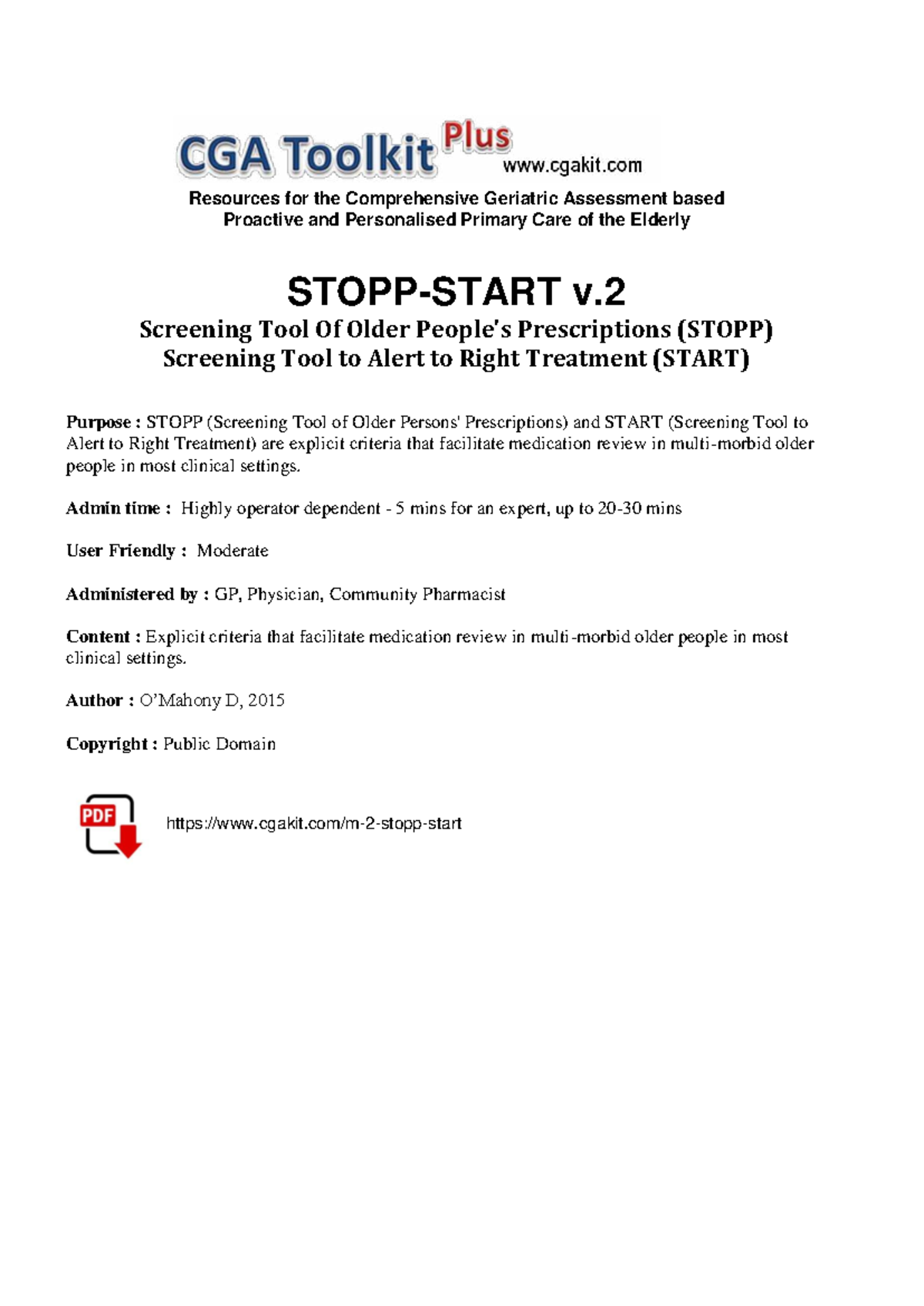 STOPP-START Toolkit v2: Comprehensive Geriatric Assessment for Elderly ...