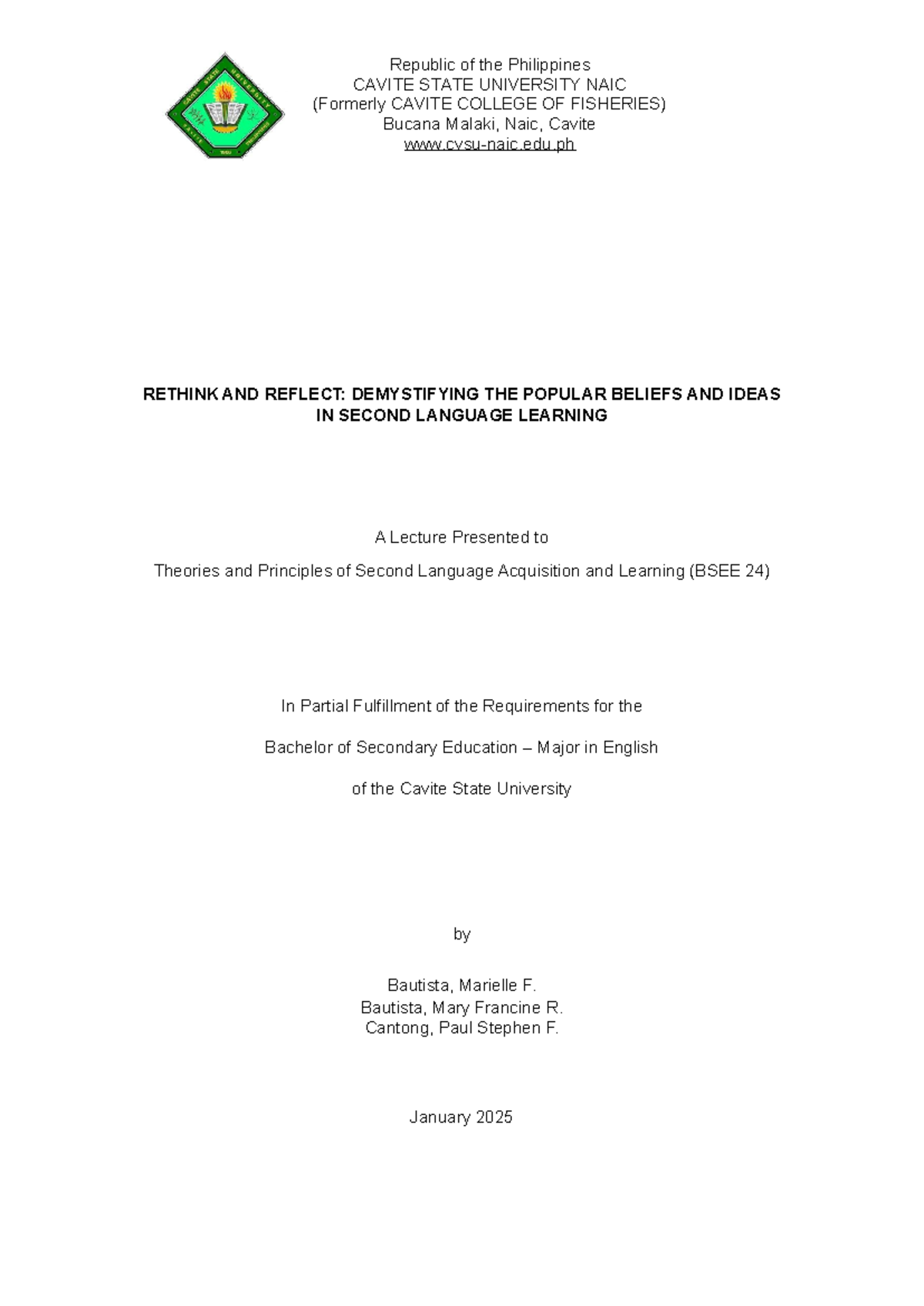 BSEE 24 Lecture: Rethinking Popular Beliefs in Second Language Learning ...