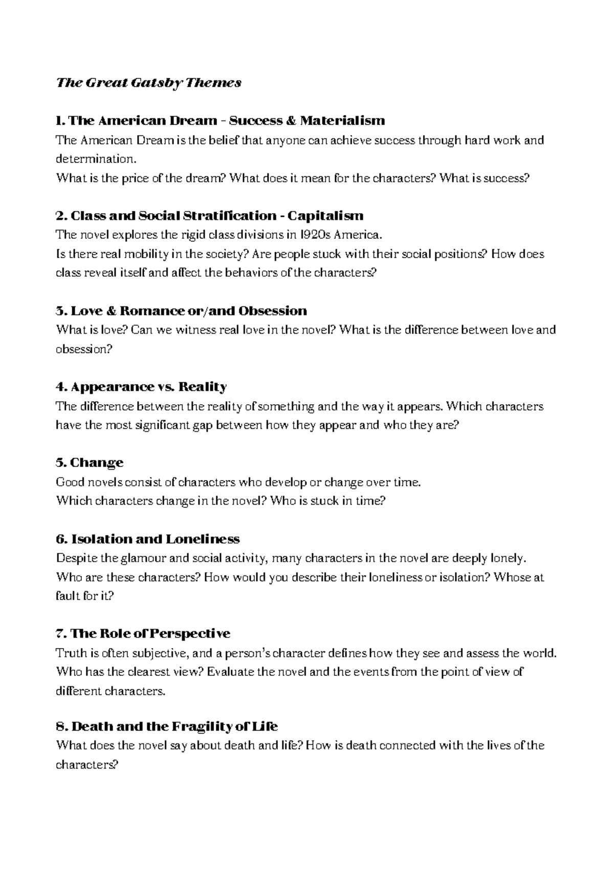 The Great Gatsby Themes Analysis - ENG 101 Essay Notes - Studocu