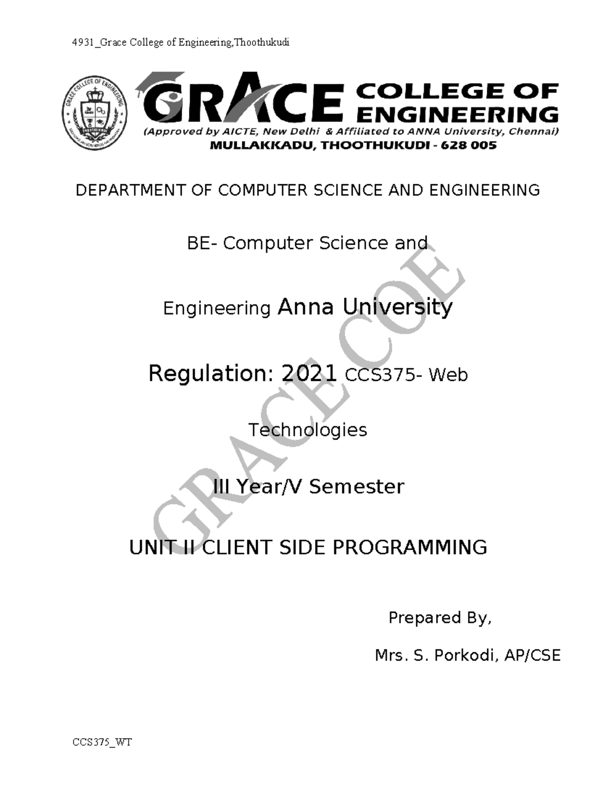 CSE CCS375_WT Unit II Client-Side Programming Study Notes - Studocu