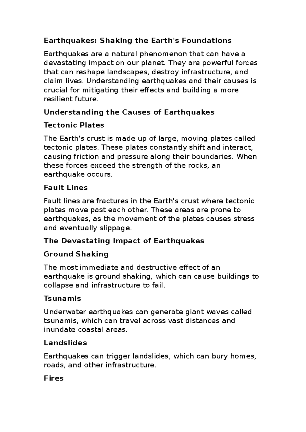 Earthquakes: Understanding Causes, Impacts & Preparedness (NNN) - Studocu