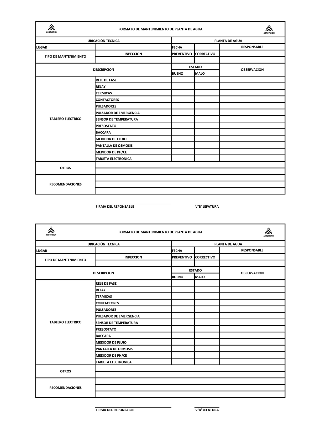 Imprimir Planta - CHECKLIST - LUGAR FECHA RESPONSABLE INPECCION ...