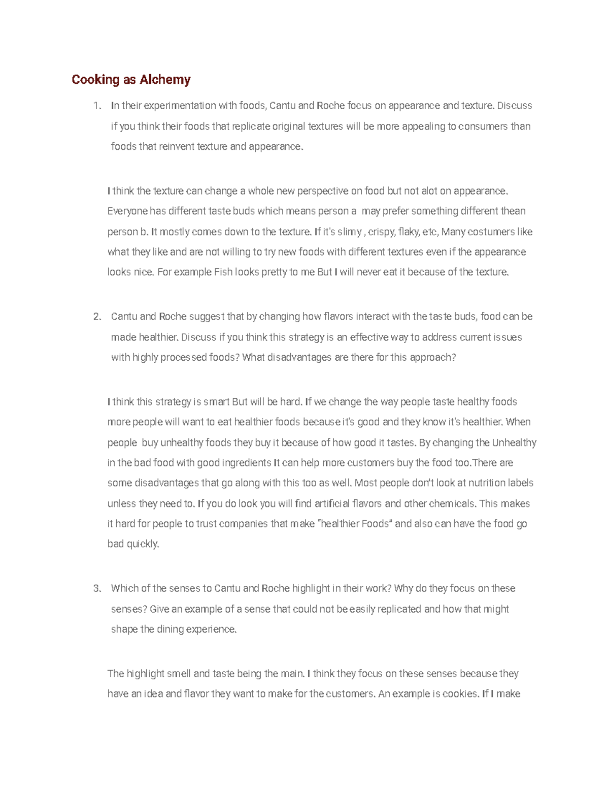 10 lab - study guide - Cooking as Alchemy In their experimentation with ...