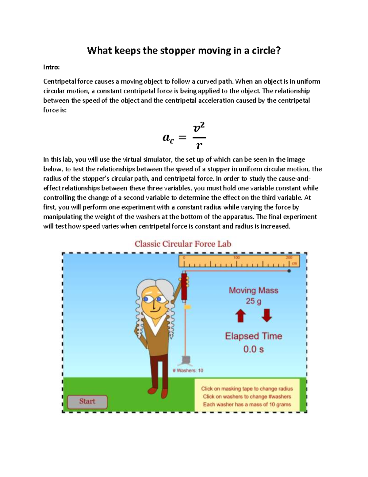 Centripetal Motion Lab: Exploring Forces in Circular Motion - Studocu