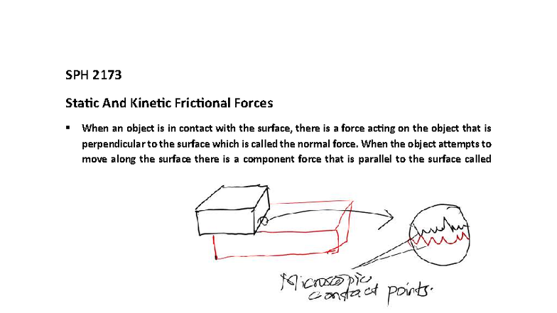 SPH 2173 Static vs Kinetic Friction: Concepts & Examples - Studocu