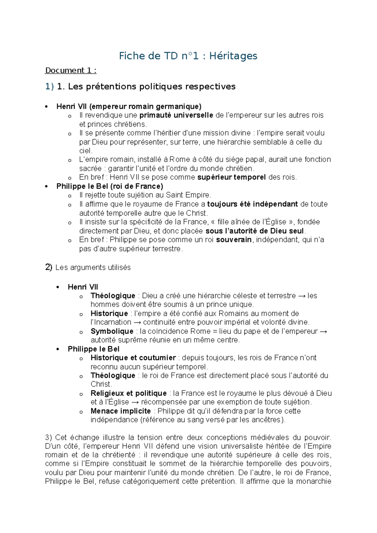Fiche de TD1 : Héritages et Souveraineté en Théorie de l'État - Studocu