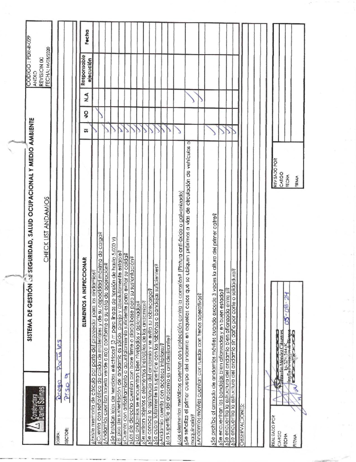 Check List Andamios - Seguridad y Salud Ocupacional CODIGO Constructora ...