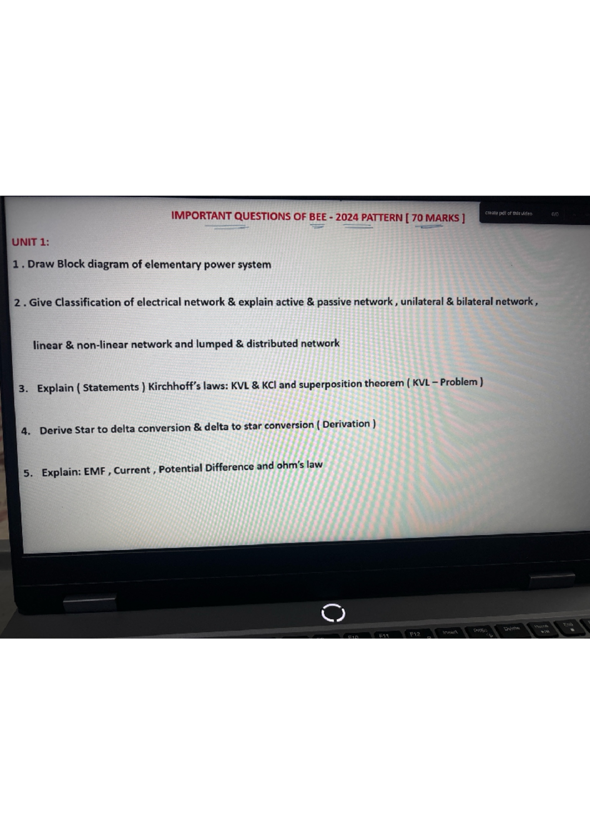 BEE 2024 Important Questions: Key Concepts & Derivations - Studocu