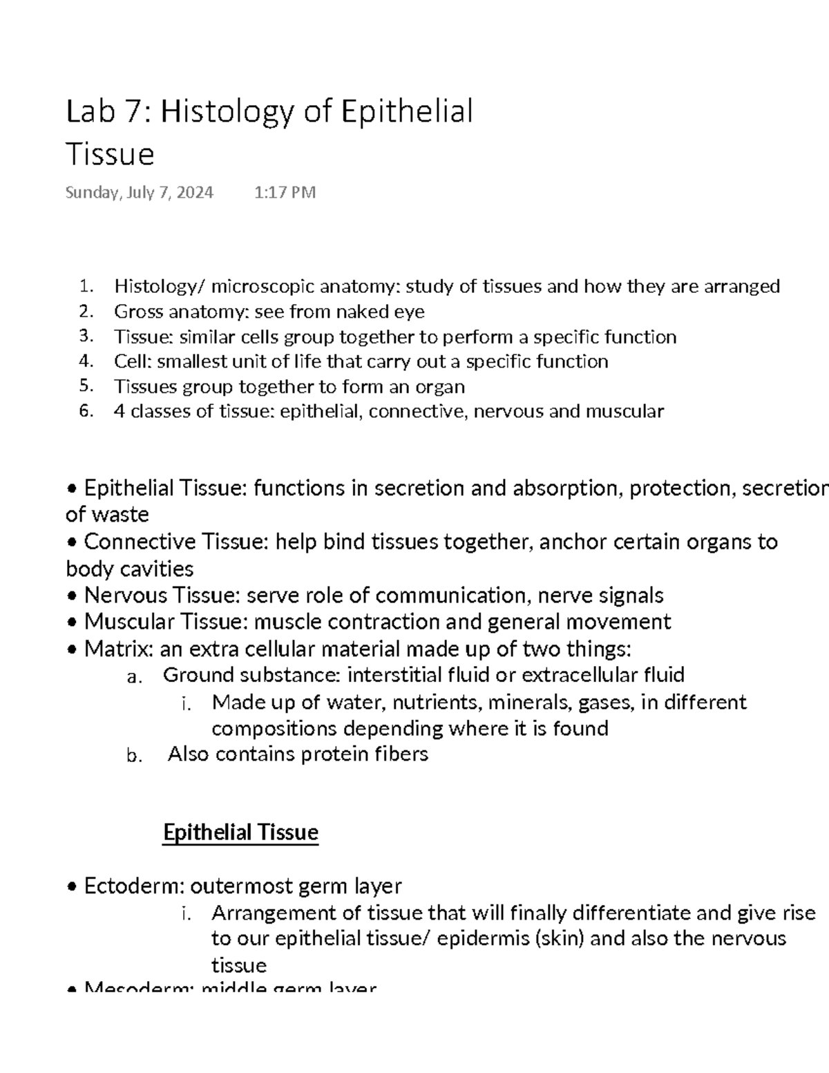 Lab 7 Histology of Epithelial Tissue - 1. Histology/ microscopic ...