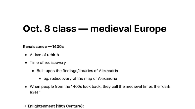 History 1895F: Oct. 8 Lecture Notes on Medieval Europe & Renaissance ...