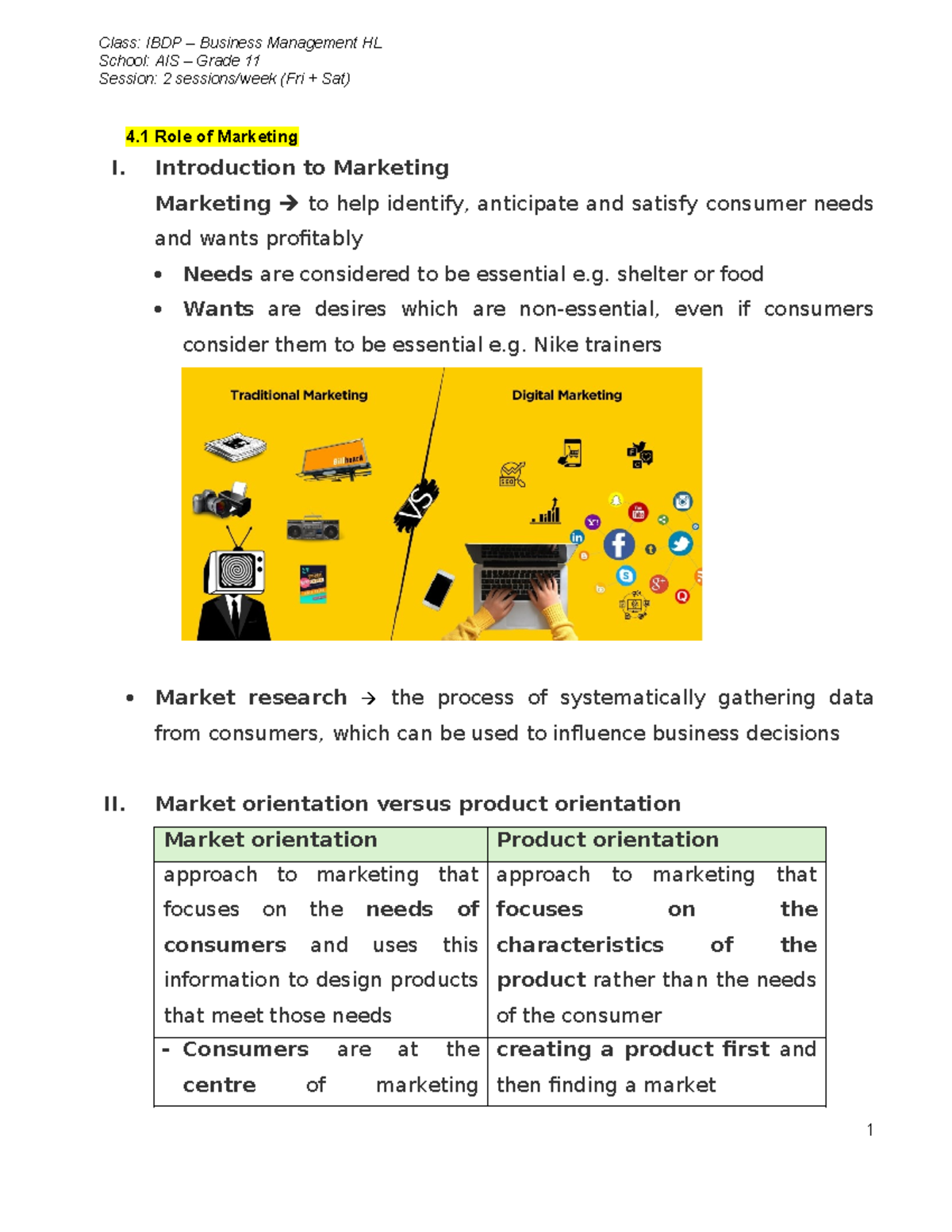 IBDP Business Management HL: Chapter 4 Marketing Overview - Studocu