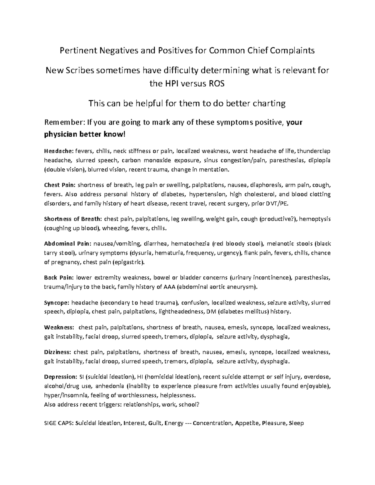 Pertinent Positives and Negatives for Common Symptoms: A Guide - Studocu